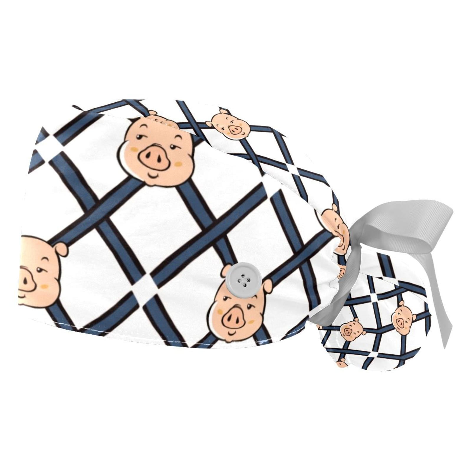 2PCS Long Hair Working Cap with Buttons and Sweatband Ribbon Tie Back ...