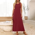 DPTALR Women's Round Neck Sleeveless Solid Color A Line Maxi Dress,Wine ...