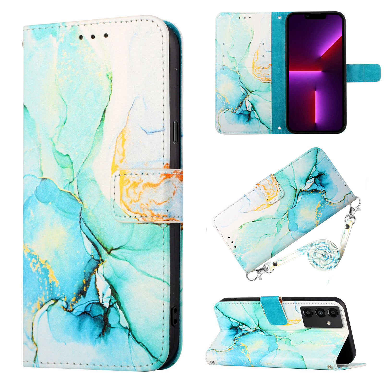 Crossbody Wallet Case for Samsung Galaxy A14 5G, Marble Pattern Luxury PU Leather Detachable ...