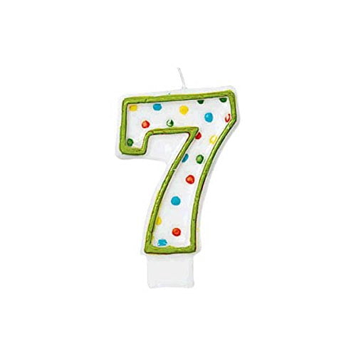 AMSCAN POLKA DOT NUMERICAL CELEBRATION CANDLE - NUMBER SEVEN #7, WHITE ...