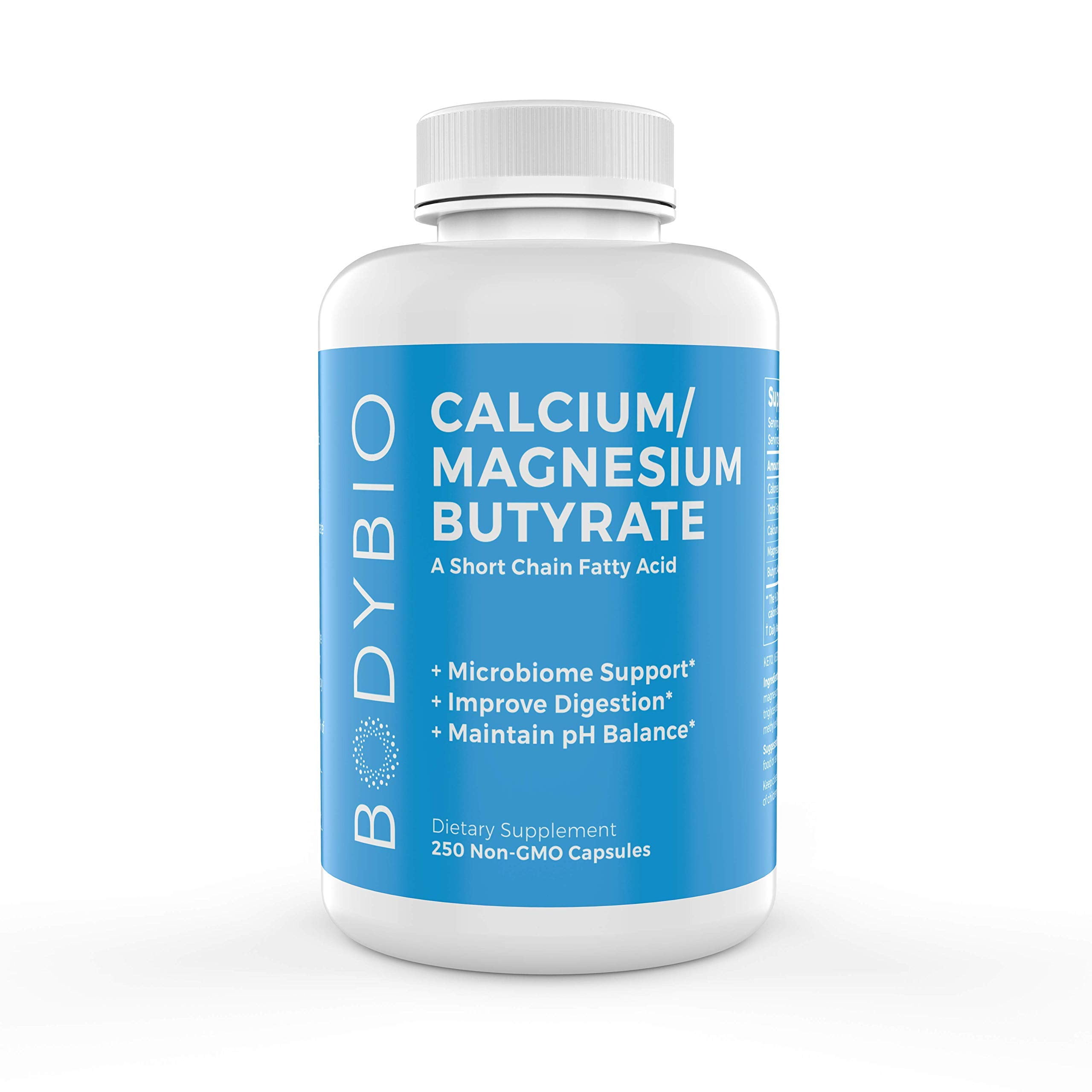 Suplemento de butirato BodyBio con calcio y magnesio 250 cápsulas ...