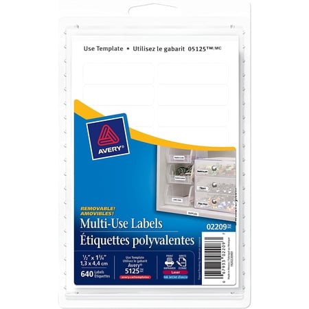 Avery Multi-Use Removable Labels, 1-3/4" x 1/2", White, Rectangle, 640 ...