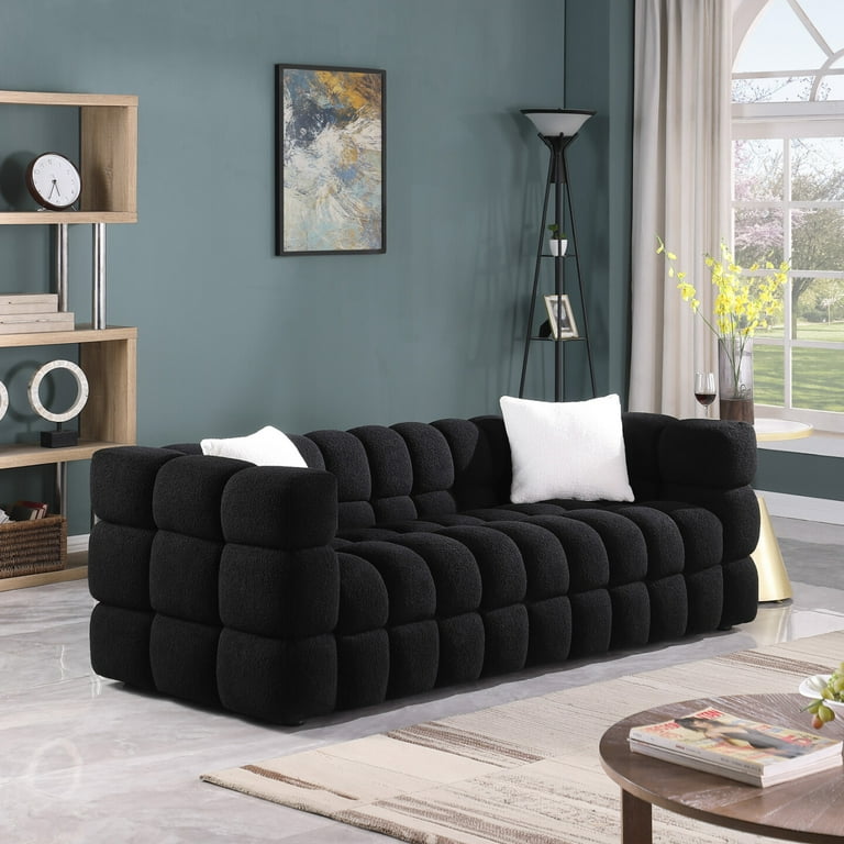 Modern Bubble Sofa Couch with Plastic Legs 3 Seater Comfy Marshmallow Sofa Cloud Couch with 2 Pillows for Living Room Bedroom 84.3 Lx35.83 Wx26.7 H