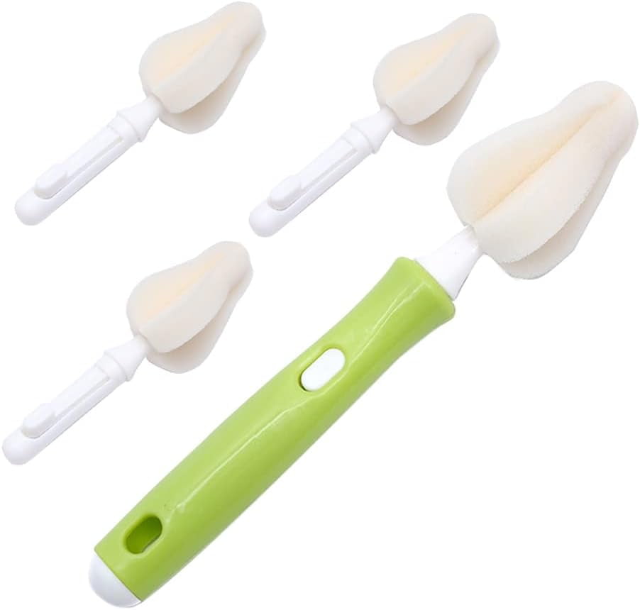 Sponge Nipple Bottle Brushes Baby Bottle Brush with 4 Piece Sponge Head ...
