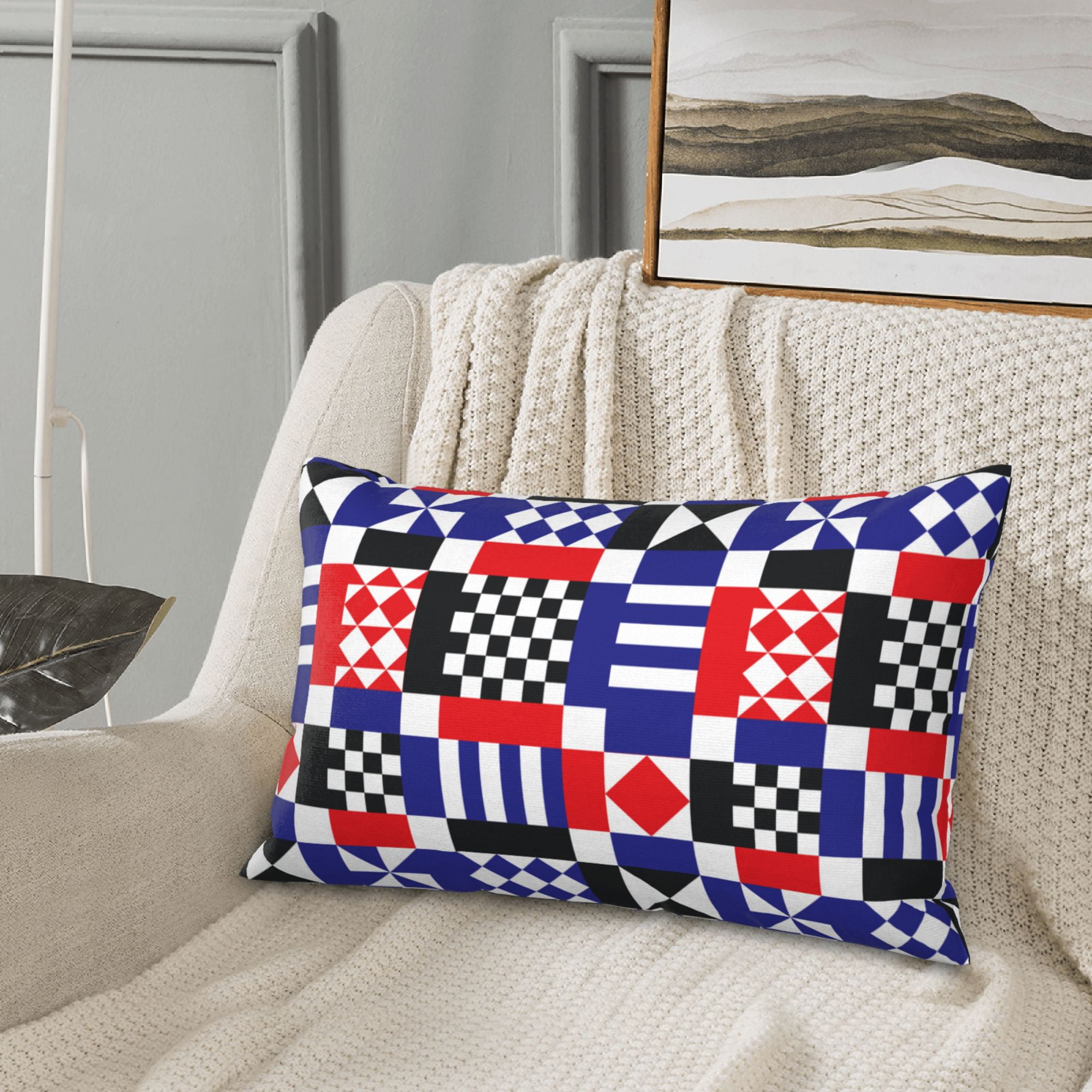 ZNDUO Rectangular Plush Cushion Cover, Vector Geometric Pattern Non ...