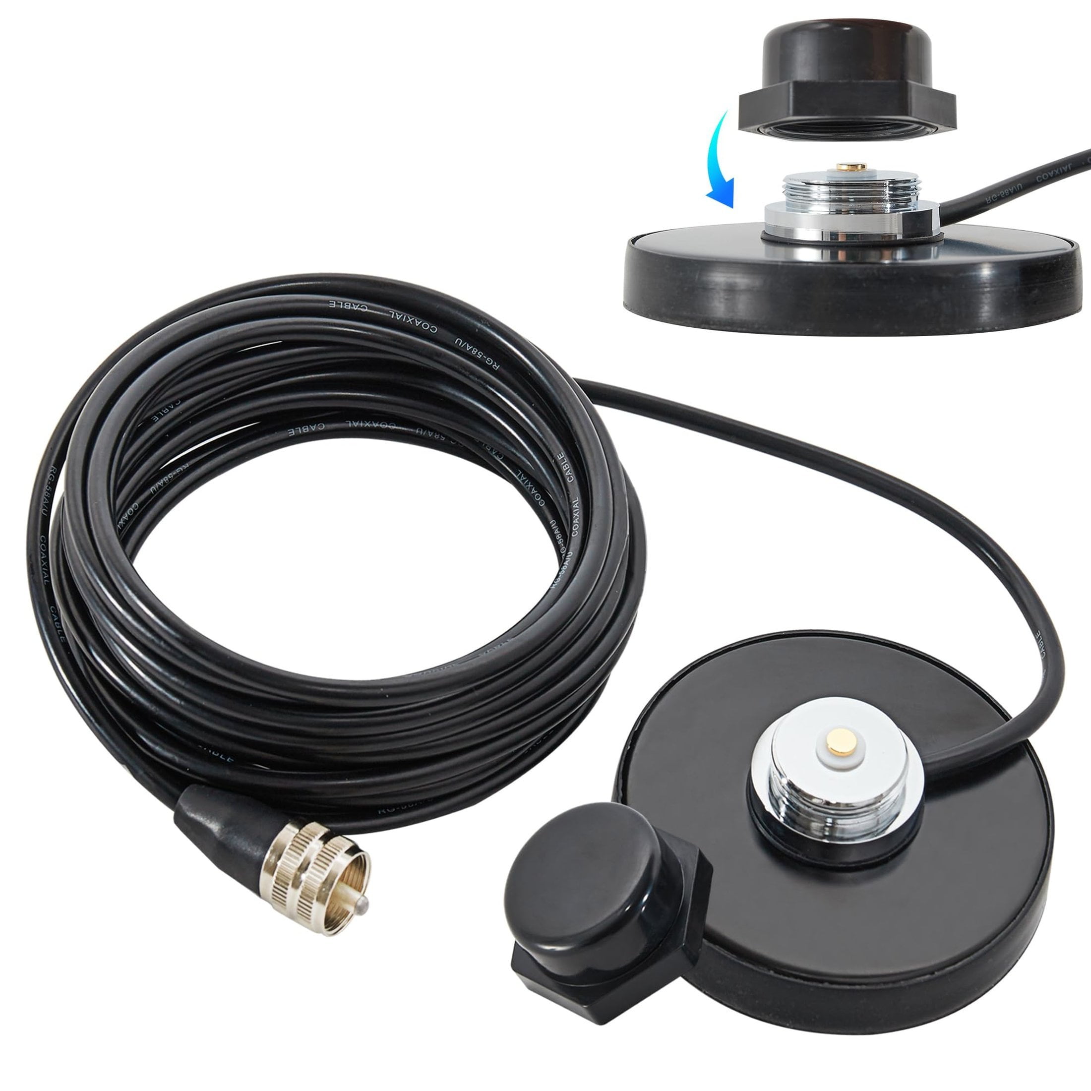 Base Magnétique d'Antenne NMO avec Câble Coaxial RG58 de 16,4 Pi pour ...