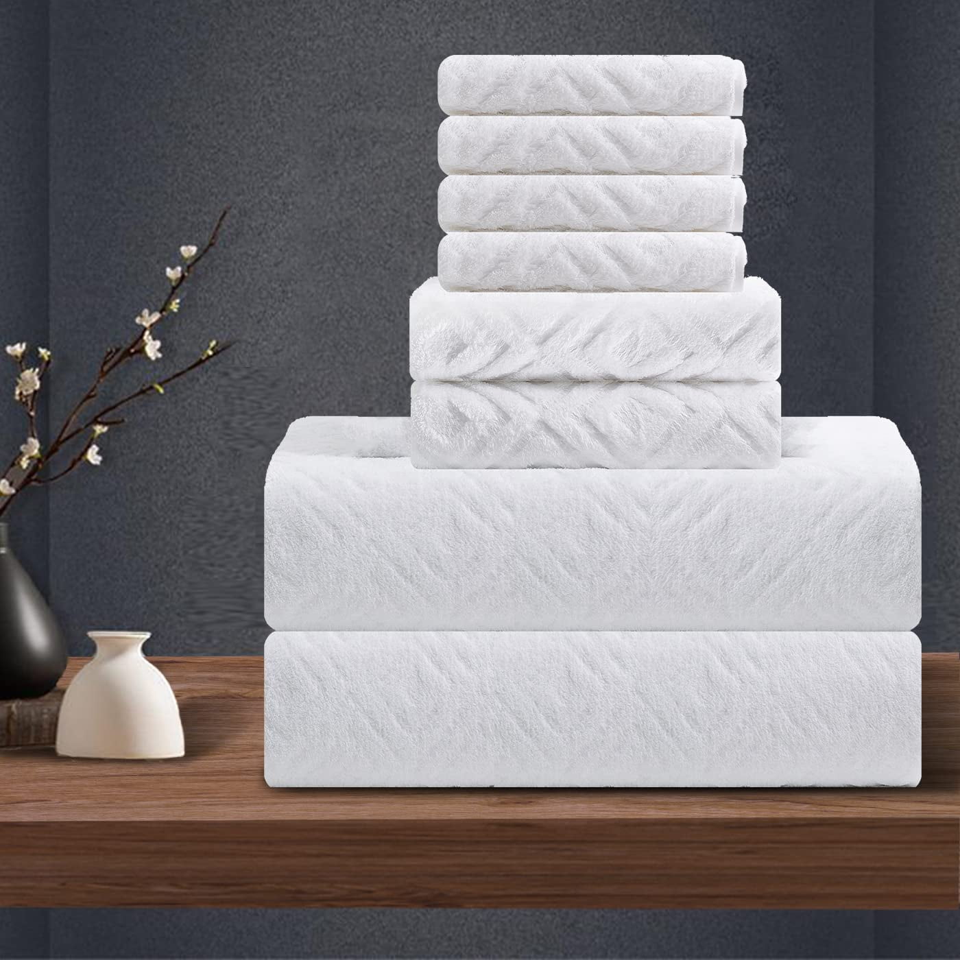 Jessy Home White Bath Towel set of 8, 2 Oversized Bath Towels, 2 Hand ...