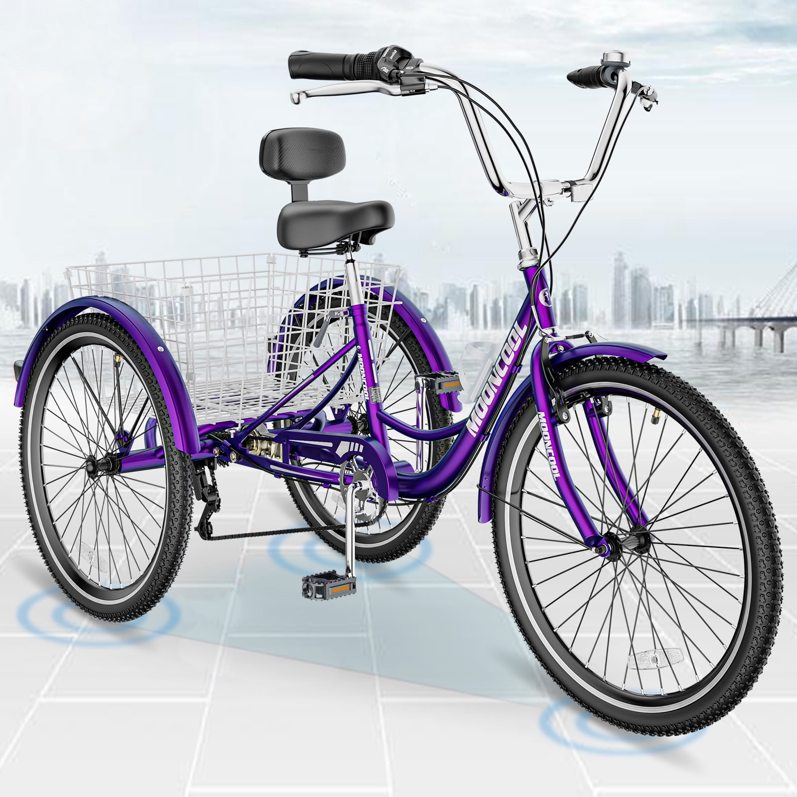 MOPHOTO Adult Tricycle Bike 3 Wheeler Bicycle 7 Speed Portable Tricycle ...