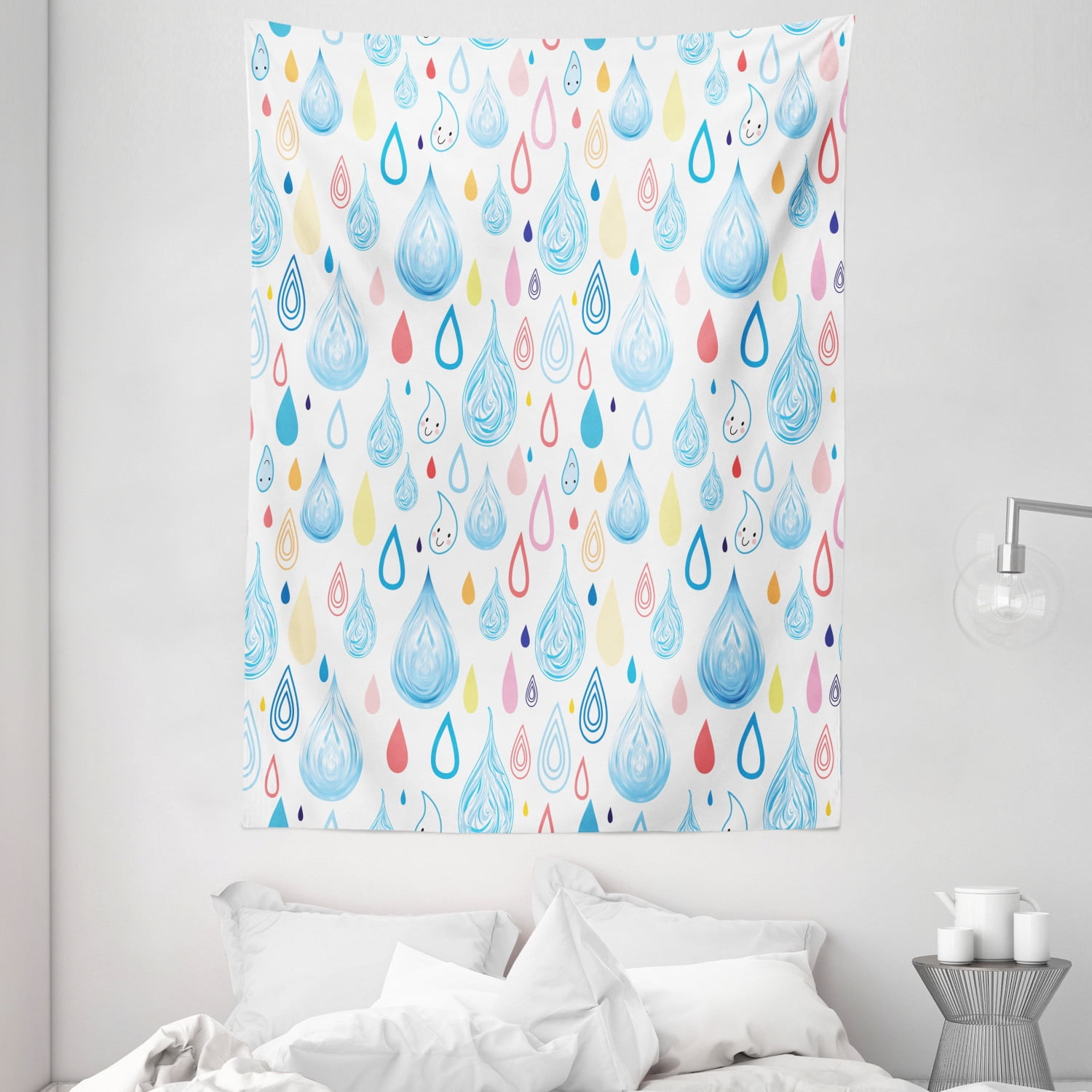 Rain Tapestry, Various Large and Small Heavy Rain Drops Fluid Squall ...