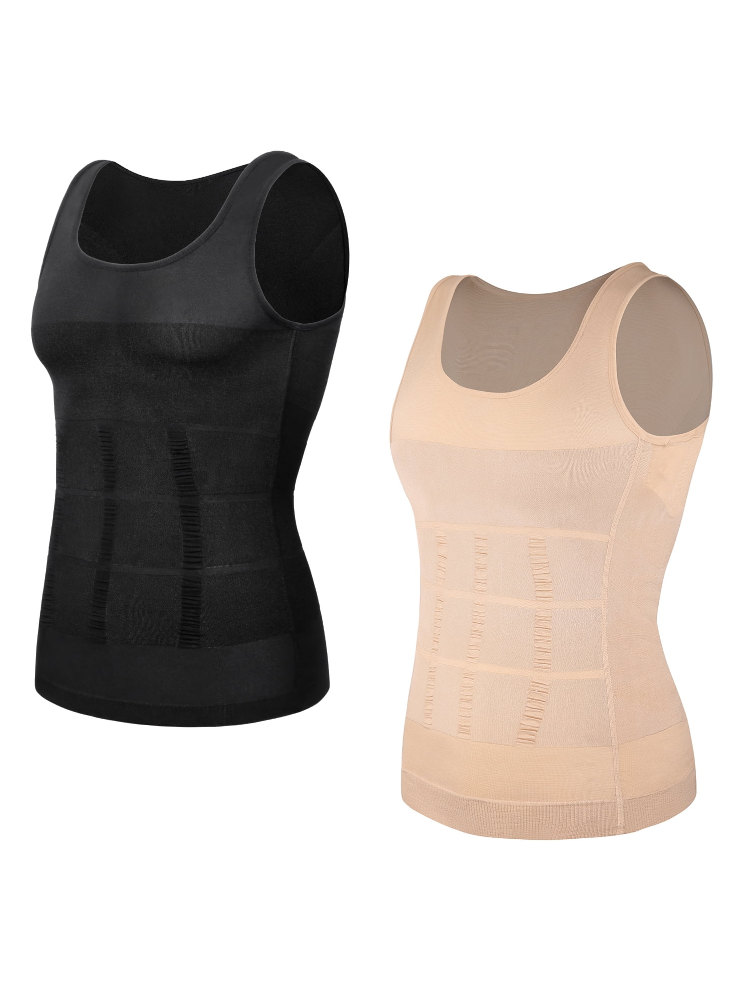 QRIC 2 Pack Men Slimming Body Shaper Vest Chest Compression Shirts Abs ...