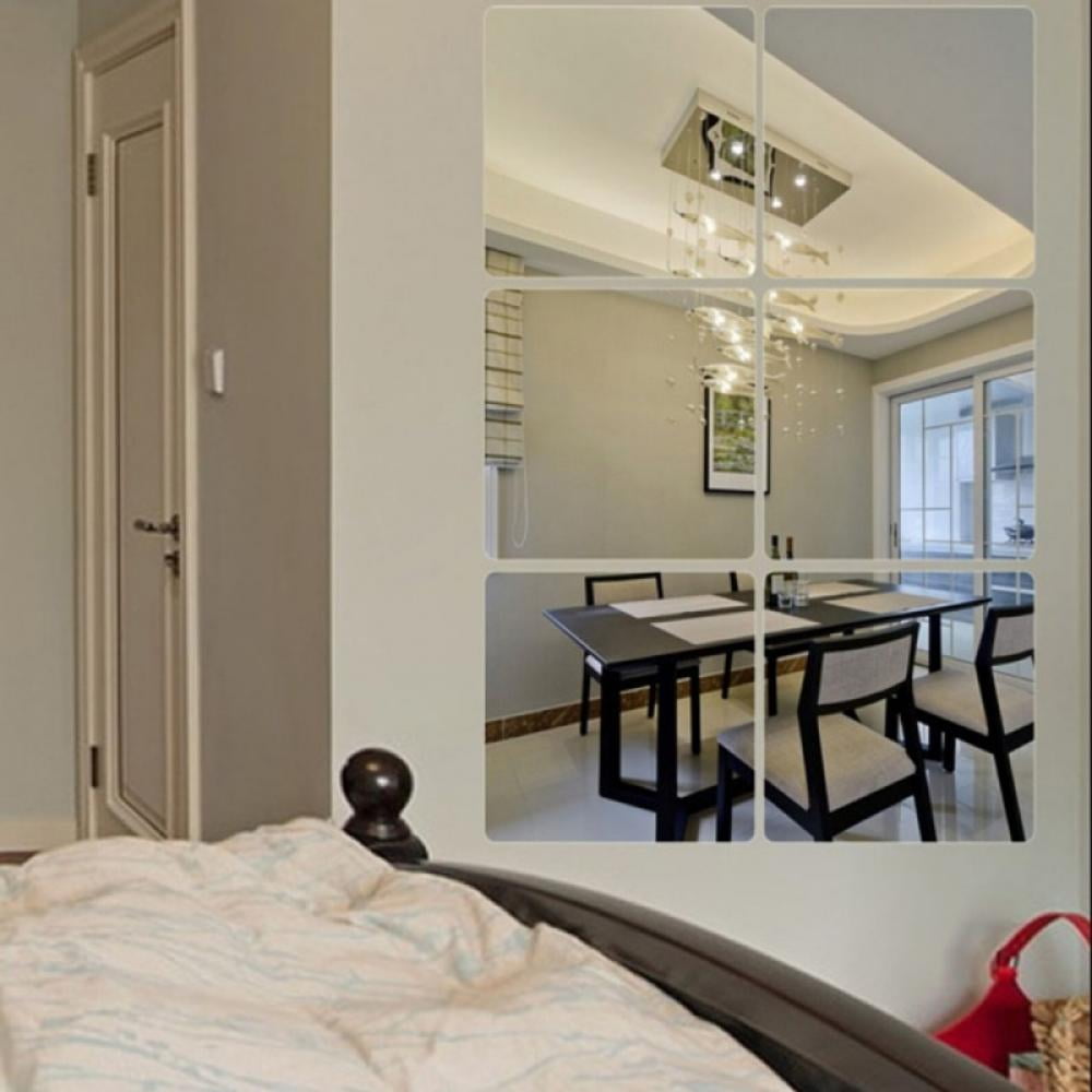 DIY 6 Pcs Square Mirror Tile Obtuse Angle Wall Stickers 3D Decal Mosaic ...