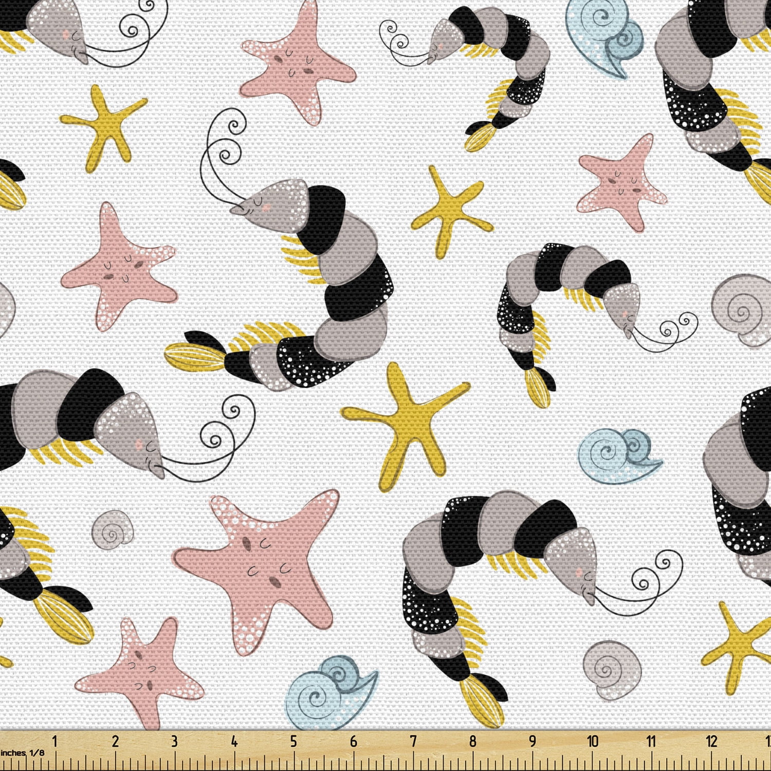 Underwater Fabric by the Yard, Shrimp Starfish Mollusk Snail Animals ...