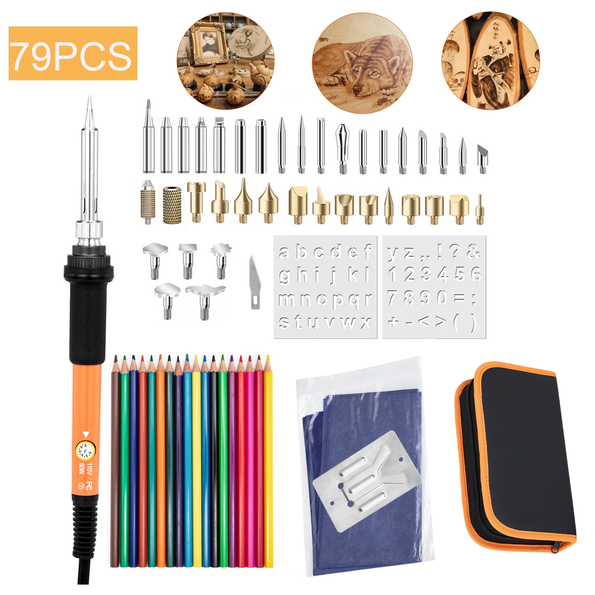 YouLoveIt 79Pcs Wood Burning Pyrography Pen Kit Electric Adjustable DIY ...