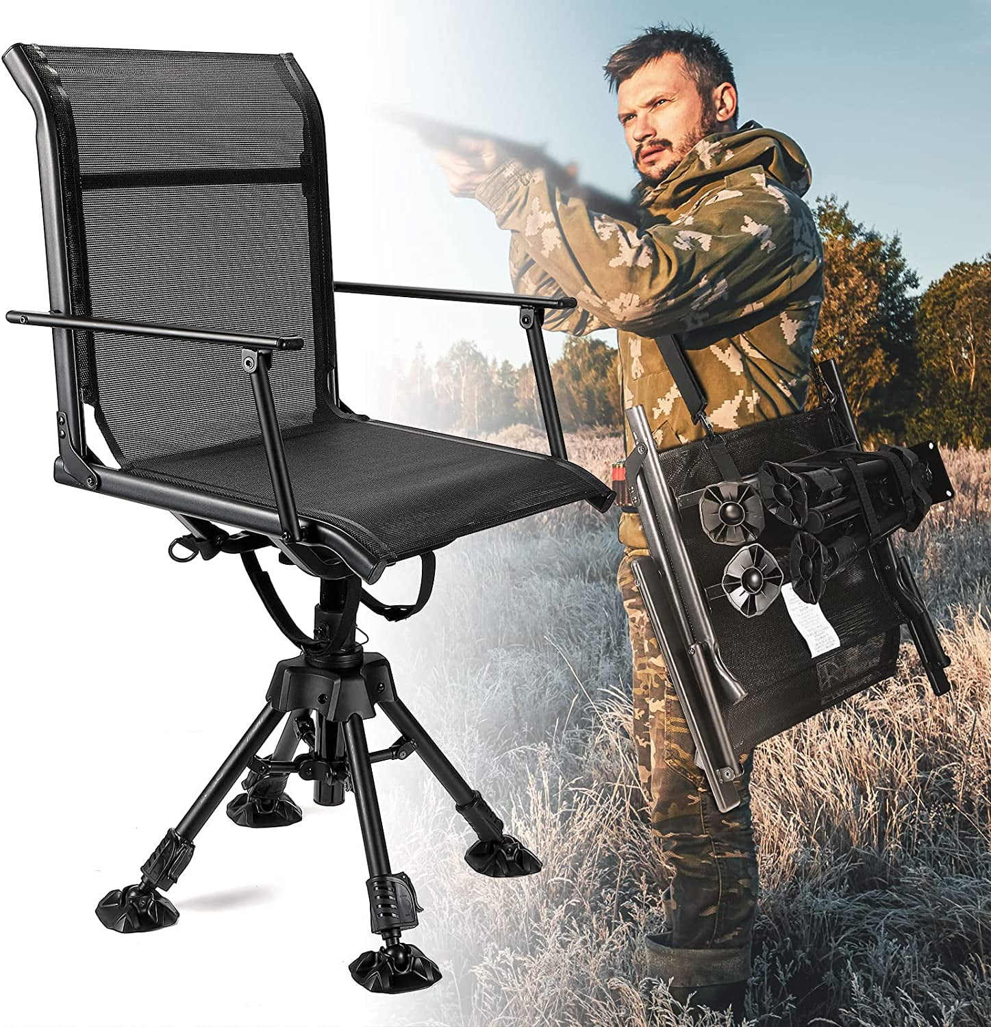 Kemimoto 360° Silent Swivel Blind Hunting Chair, Hight Adjustable Quick ...