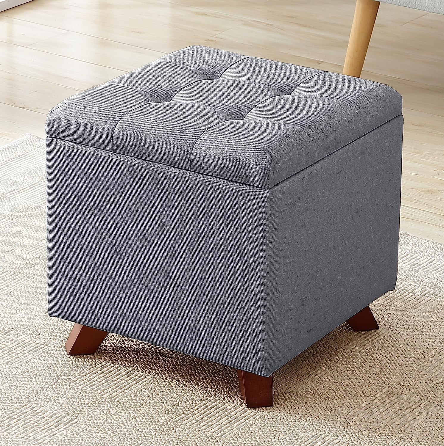 Ornavo Home Linen Tufted Square Storage Ottoman with Lift Off Lid ...
