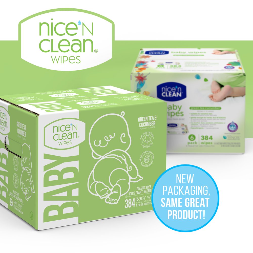 Nice 'n CLEAN Green Tea & Cucumber Baby Wipes, 6 packs of 64 (384 count ...