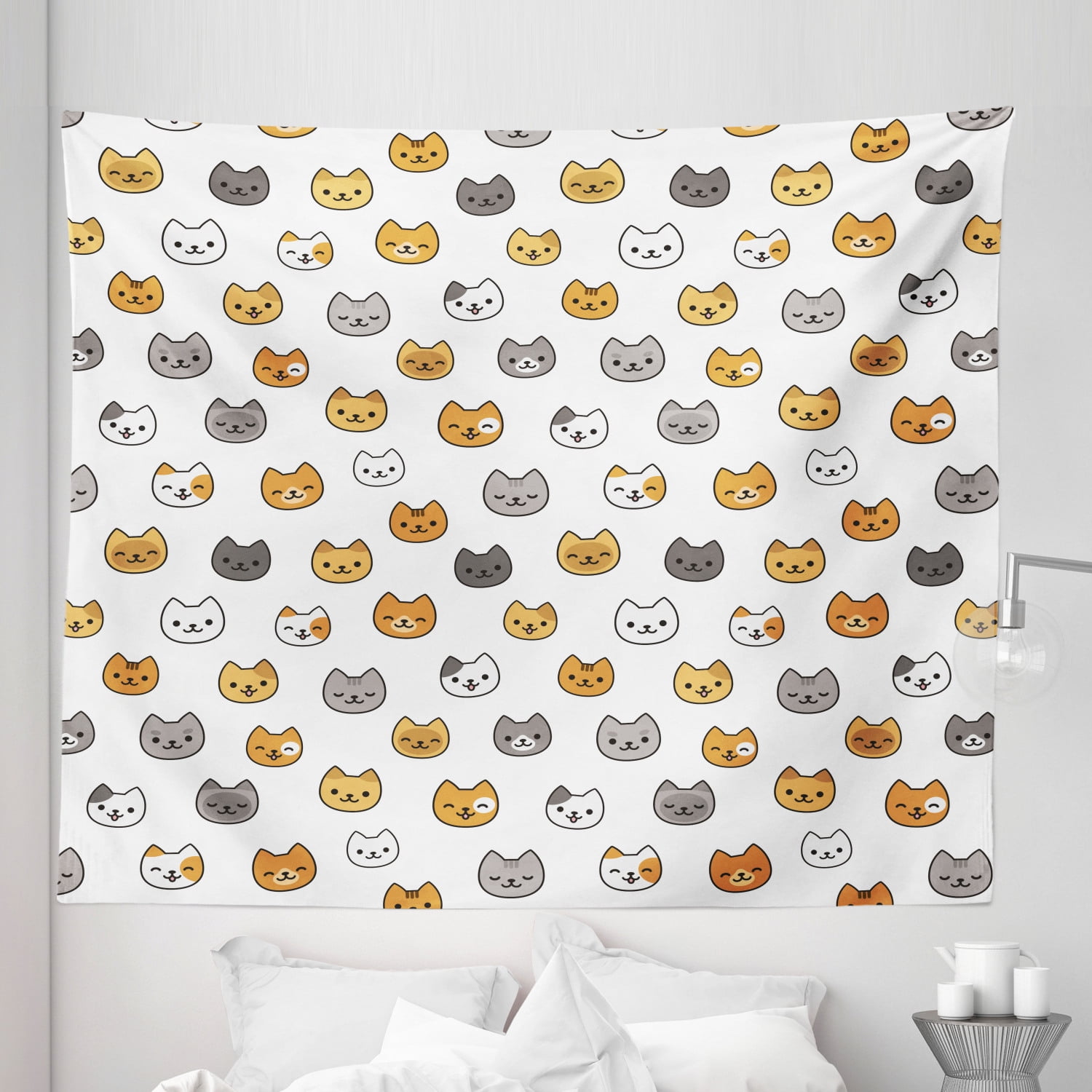 Cartoon Tapestry, Happy Funny Kittens in Colorful Design Smiling ...