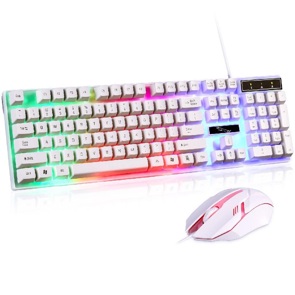 White) Gaming Keyboard Mouse Set Rainbow Led Wired Usb For Pc Laptop ...