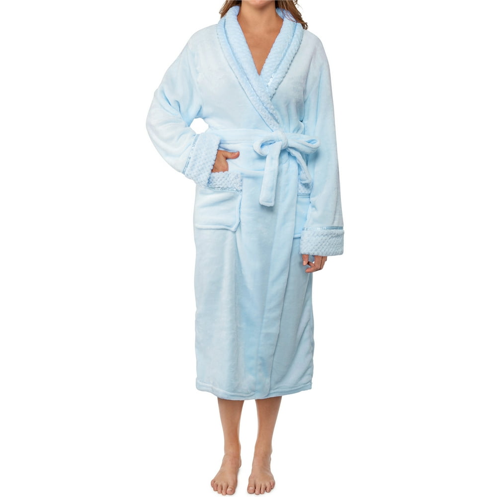 Pavilia Pavilia Soft Plush Women Fleece Robe Light Blue Cozy