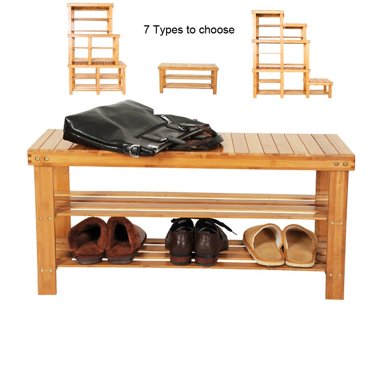 Household Essentials Bamboo 2-Shelf Storage Bench Seat, Natural ...