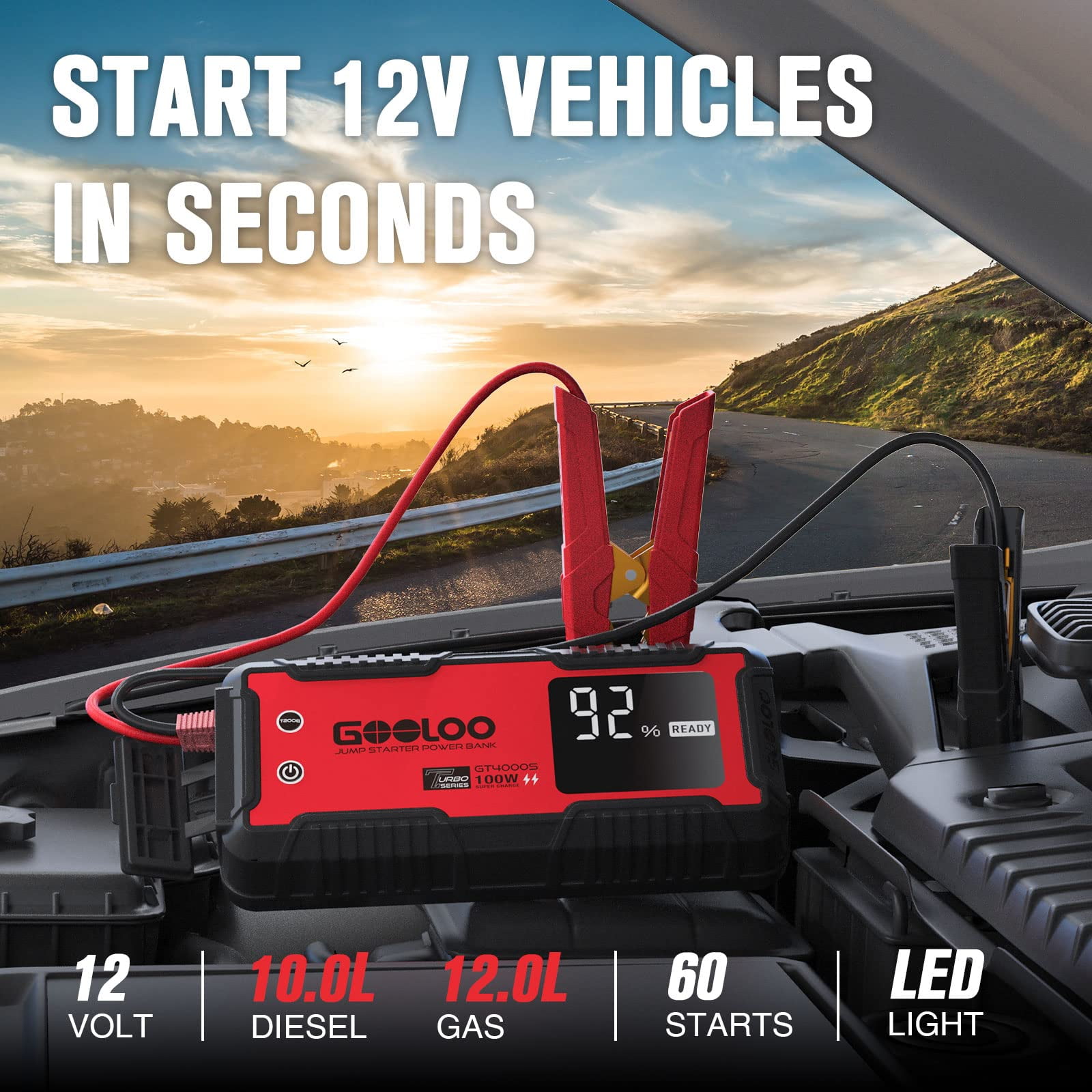 Gooloo GT4000S 4000 Amp Fast-Charging Portable Jump Starter for 12V ...