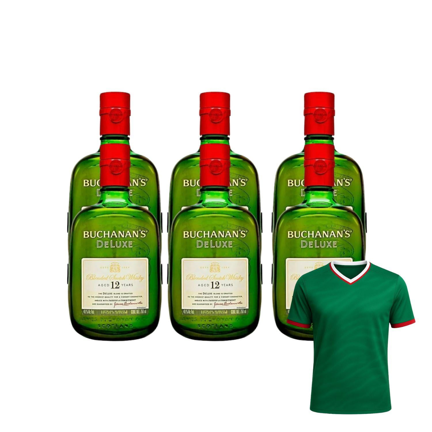 6 Whisky Buchanans Blend 12 Años 750 ml + Jersey Verde | Walmart en línea