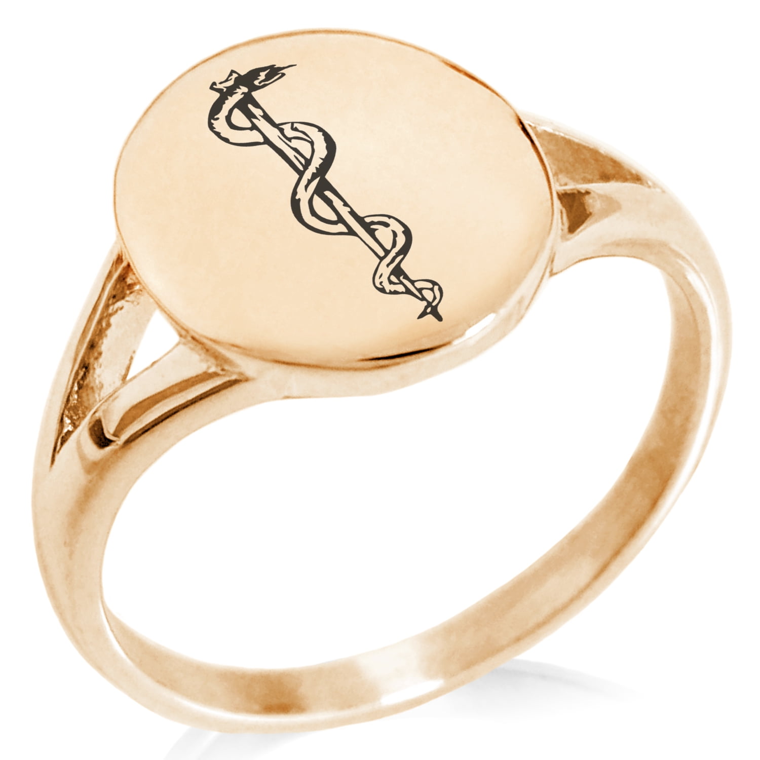 Stainless Steel Rod of Asclepius Minimalist Oval Top Polished Statement Signet Ring - Walmart.com