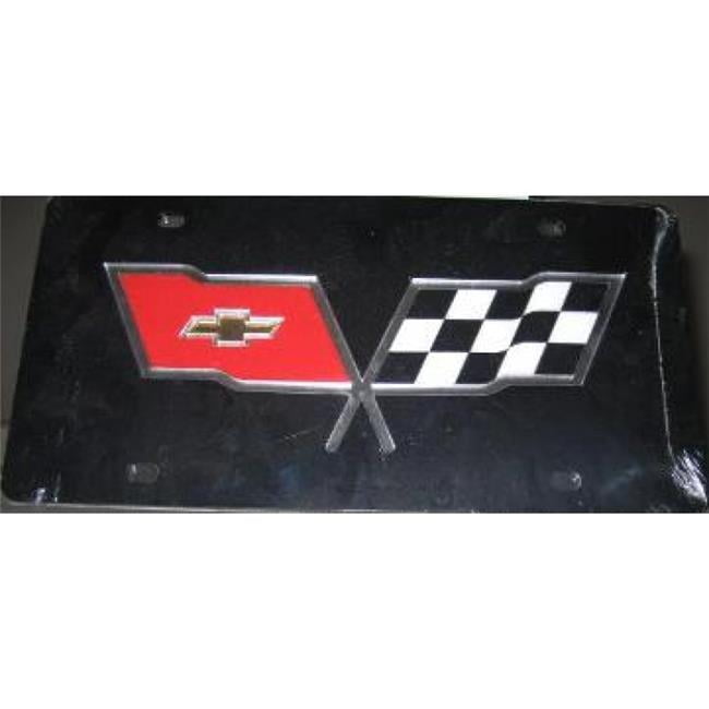 212 Main 2352-1 6 x 12 in. Corvette C3 Flags Black Laser Cut License ...