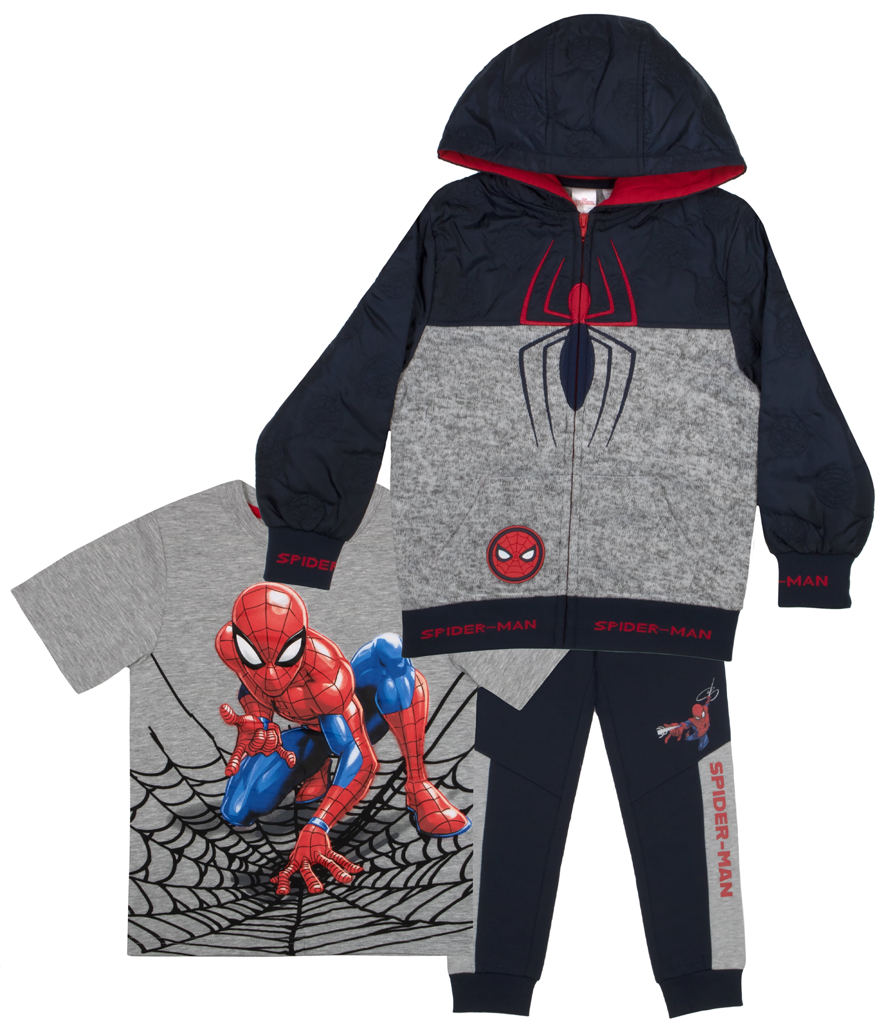 Marvel Spider-Man Boys, Hoodie, Graphic Shirt, and Fleece Pants, 3-Pack ...