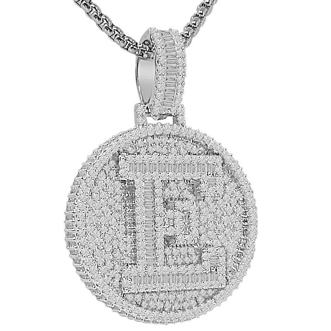 3D Baguette Round Bezel White Tone Initial Letter E Alphabet Charm ...