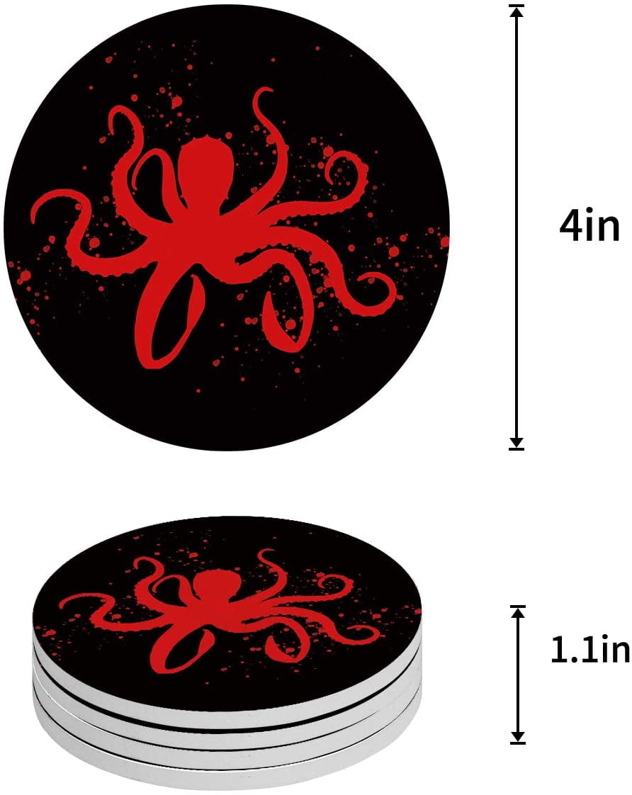 FMSHPON Octopus Set of 6 Round Coaster for Drinks, Absorbent Ceramic ...