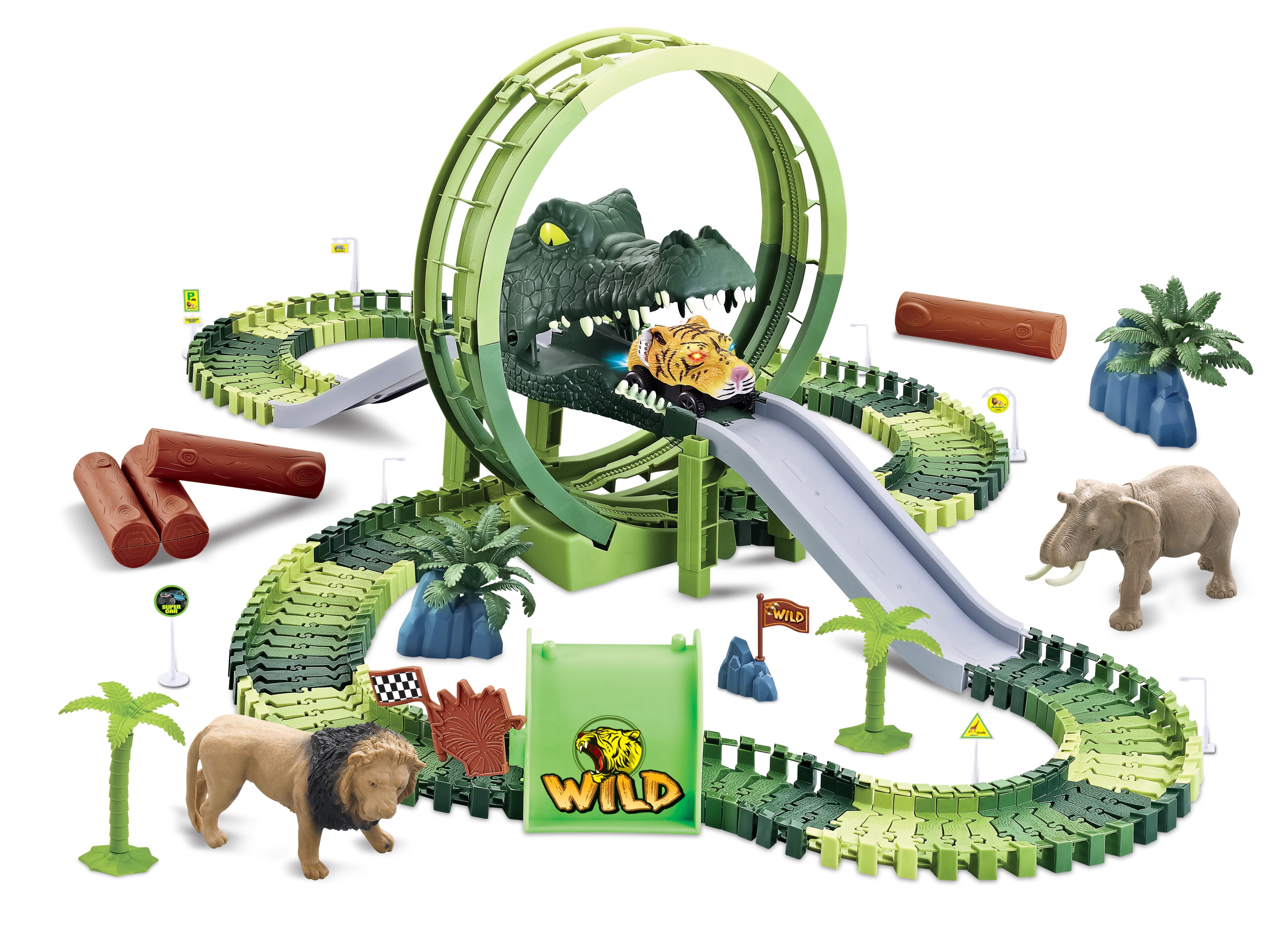 Magical Zoo Twisting Race Car Track - Alligator Tunnel Bridge W/ Loop ...