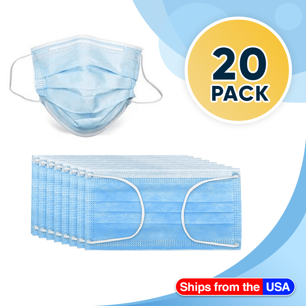 20 Disposable Face Masks, 3-ply Breathable Dust Protection Masks ...