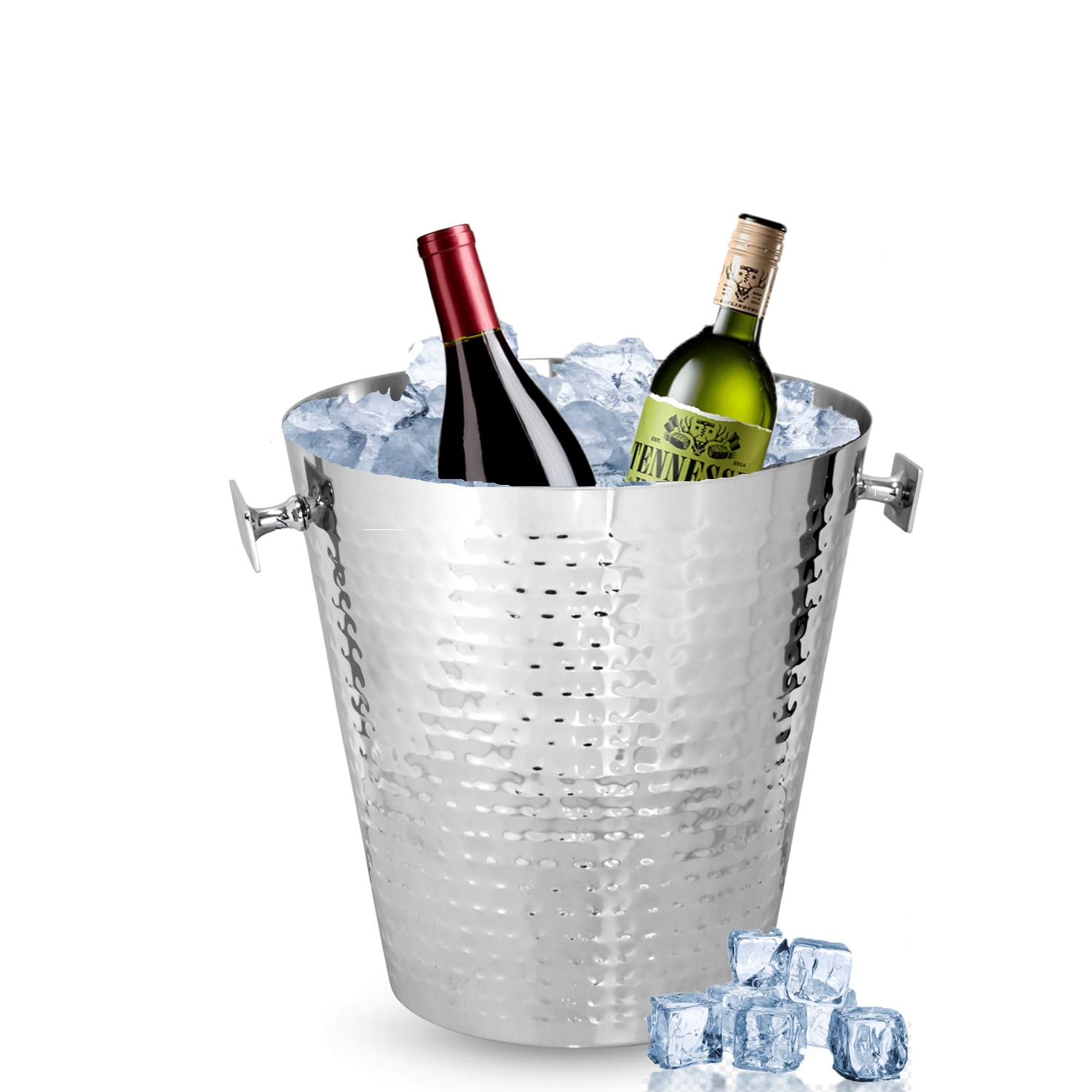 Hammered Wine Chiller Bucket Stainless Steel Beverage Tub with Handles ...