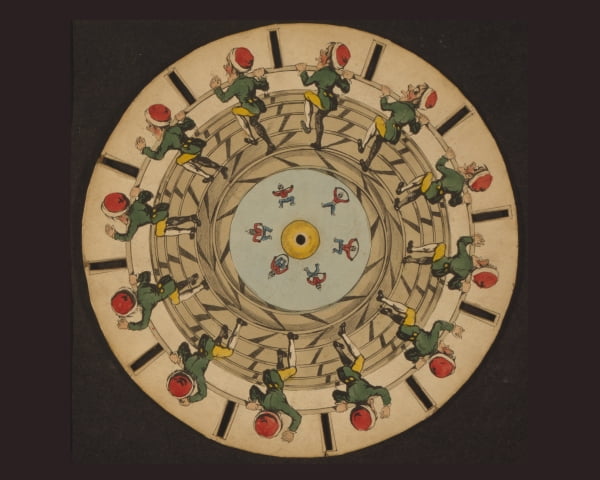 Print: Optical Illusion Disc With Man Jumping Rope And A Man Sticking ...