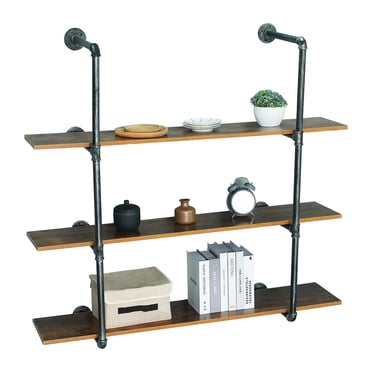 VEVOR Pipe Shelf, Industrial Steel Pipes Shelving w/ 4-Tier Solid Wood ...