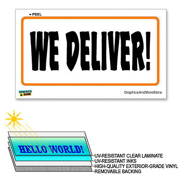 We Deliver Food Restaurant - 12 in x 6 in - Laminated Sign Window ...