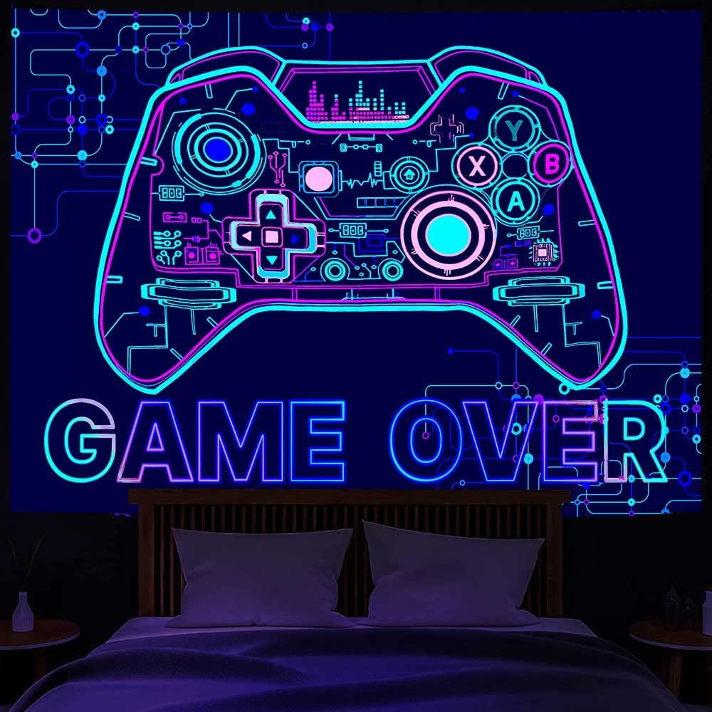 Blacklight Game Wall Tapestry for Men Boys, UV Reactive Techno Gamepad ...