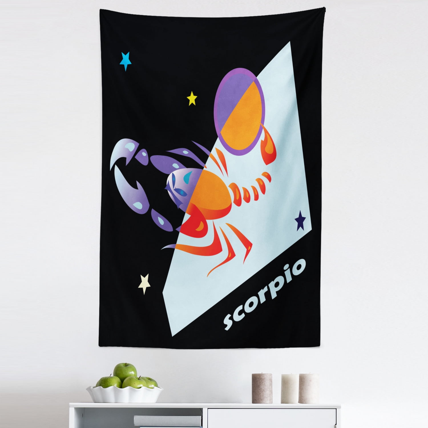 Zodiac Scorpio Tapestry, Abstract Retro Style Colorful Celestial ...