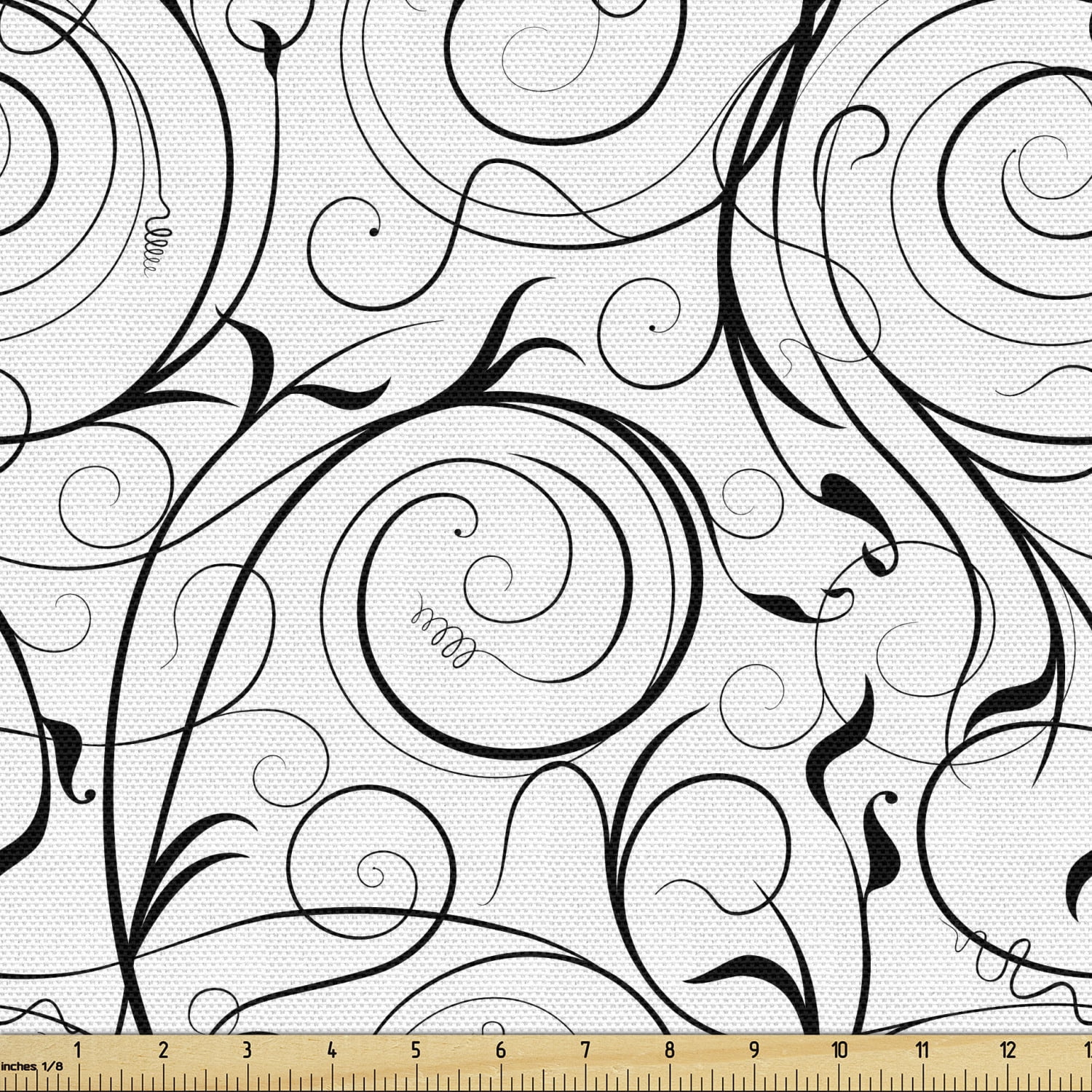 Black and White Fabric by the Yard Scribble Swirling Motifs Spiral ...