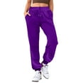 Purple Pants For Womens Solid Color Drawstring Elastic Waist Casual