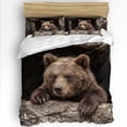 Bear Queen Duvet Cover Set, Country Rustic Natural Forest Rock Cave ...