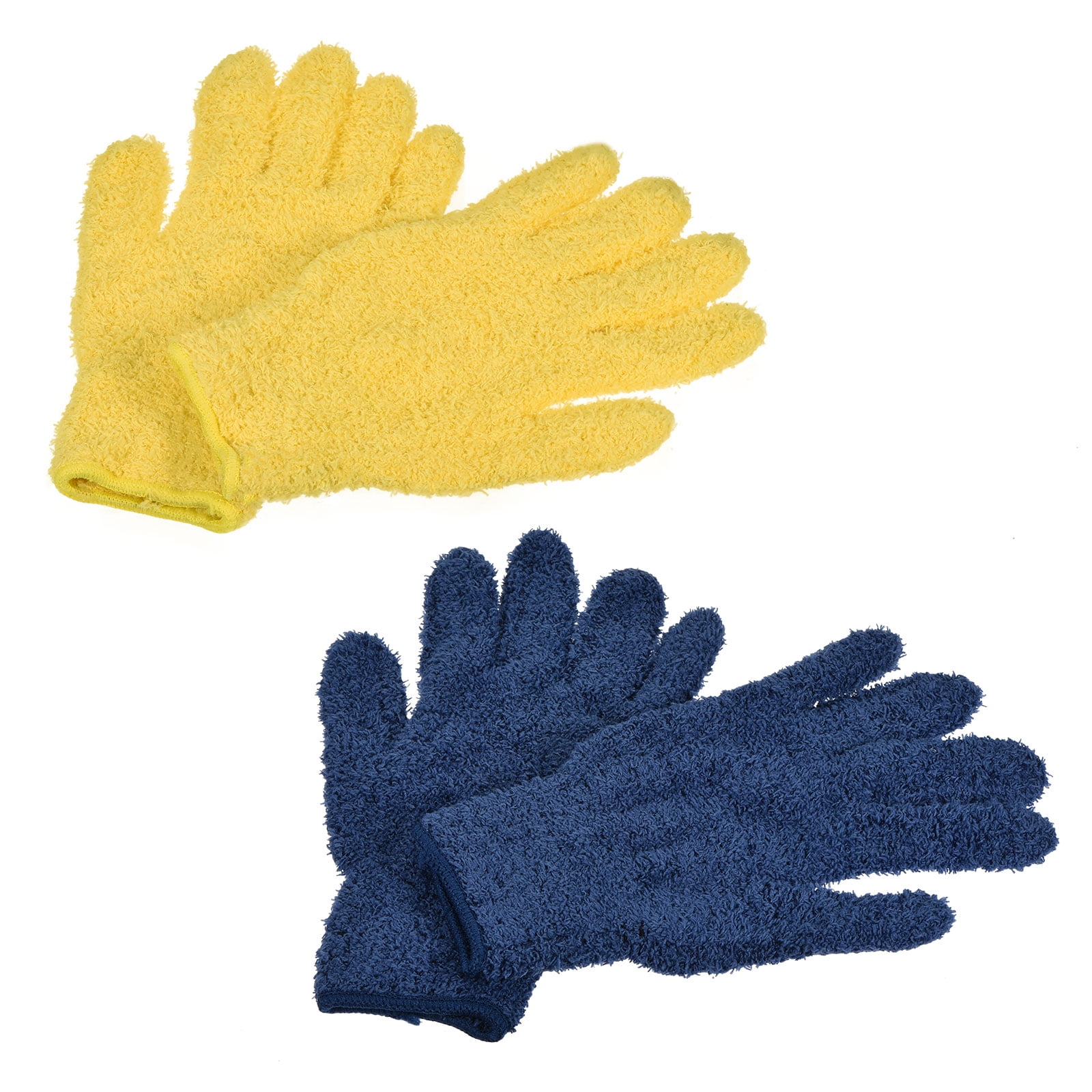 Uxcell Dusting Cleaning Gloves Microfiber Mittens, Dark Blue Yellow 2 ...
