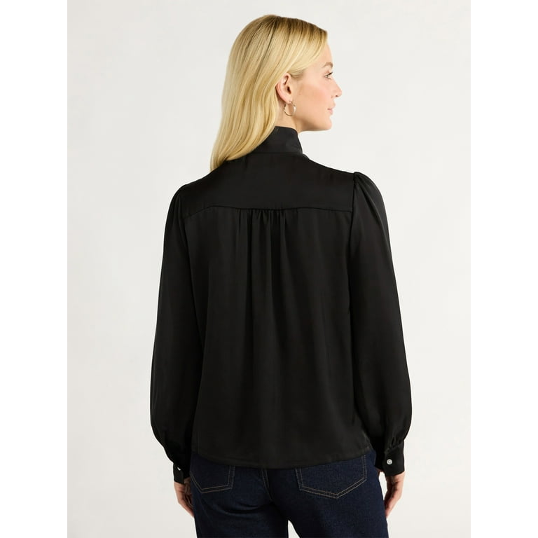 Free Assembly Women's Bow Tie Blouse with Long Sleeves Free Assembly Women's Bow Tie Blouse with Long Sleeves