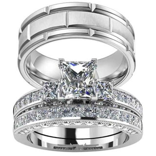 Red Matching Ring Couple Rings White Gold Plated 1CT CZ Women Wedding ...