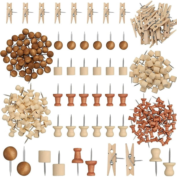230 Pieces Wooden Push Pin Walnut Push Pins Round Head with Wooden ...