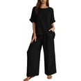 Chbgutlmr Cotton Linen 2 Piece Outfits for Women Rolled Short Sleeve ...