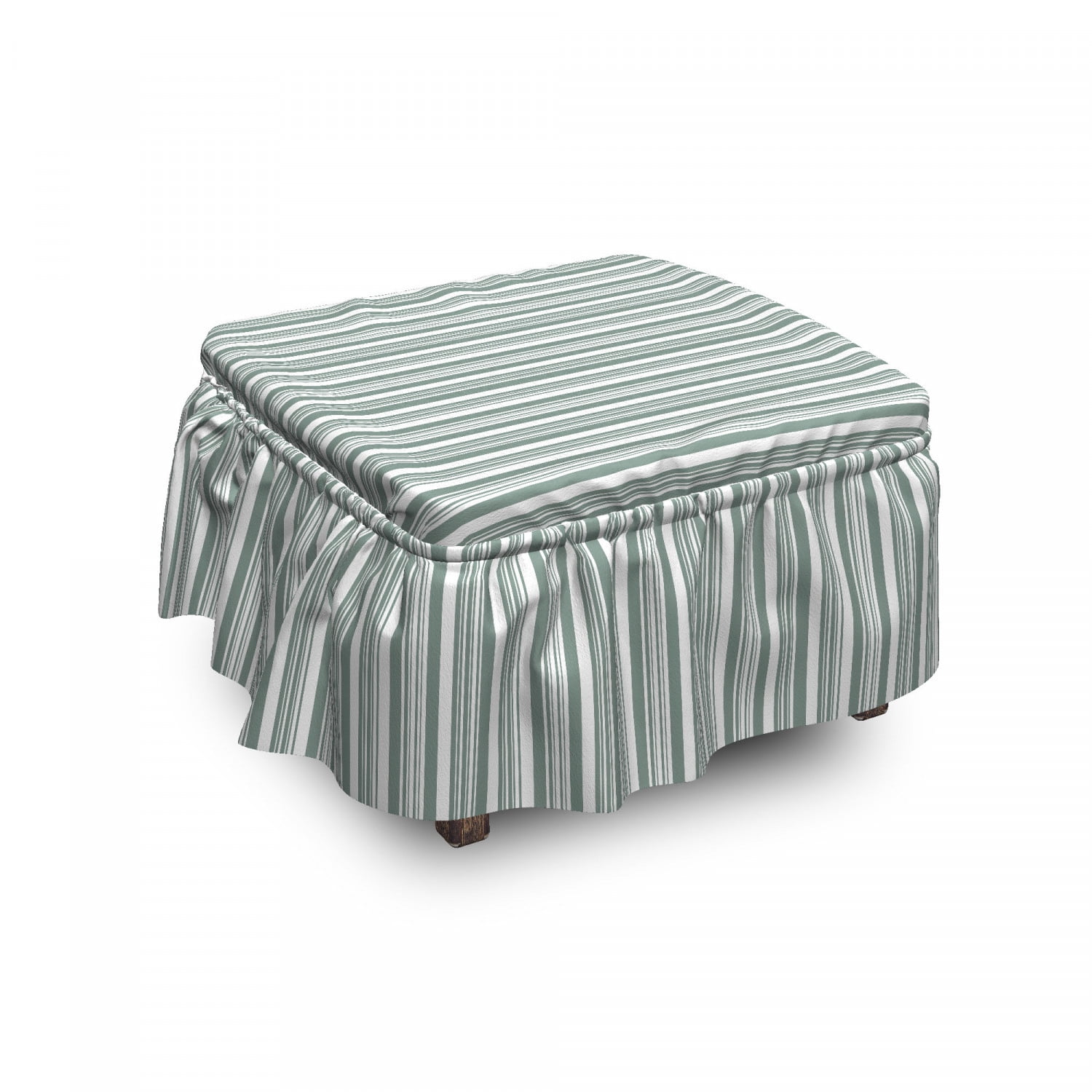 Modern Ottoman Cover, Thin and Bold Stipes, 2 Piece Slipcover Set with ...