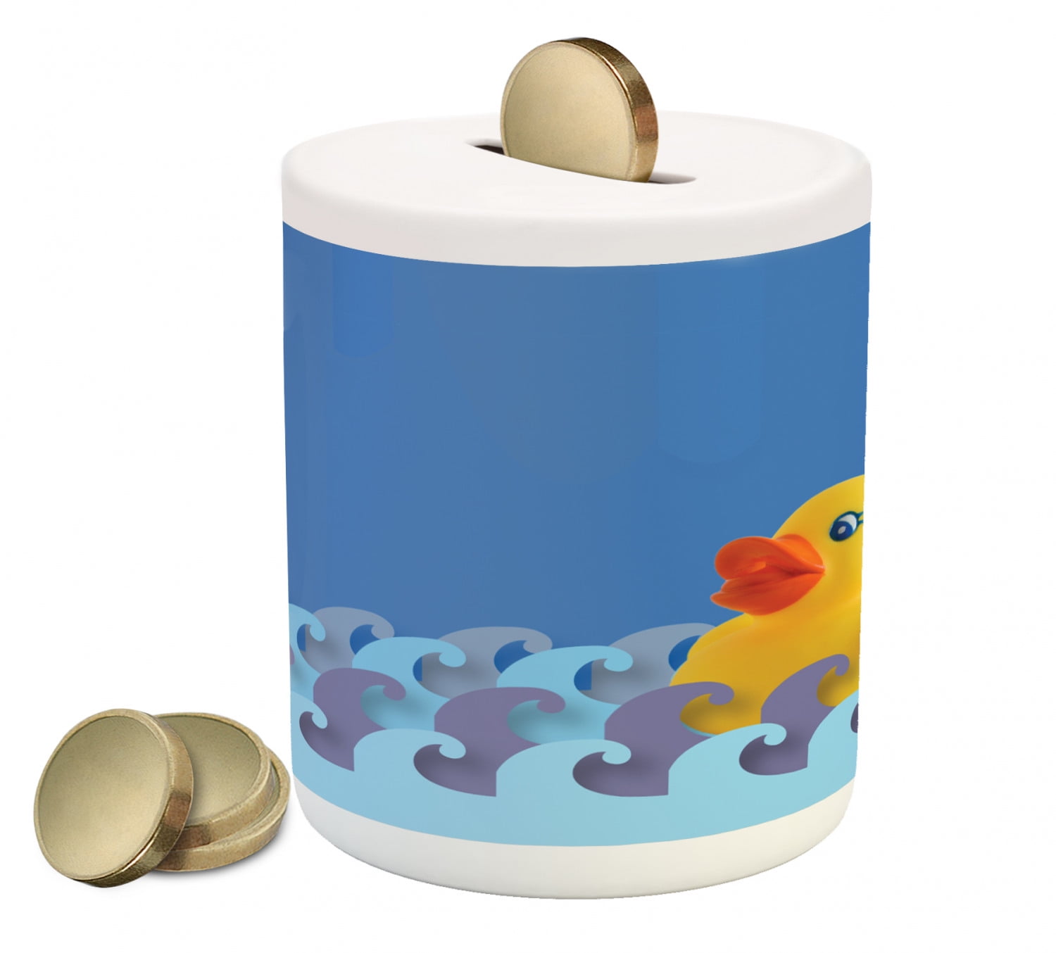 Rubber Duck Piggy Bank, Rubber Duck Floating on Paper Seem Water Waves ...