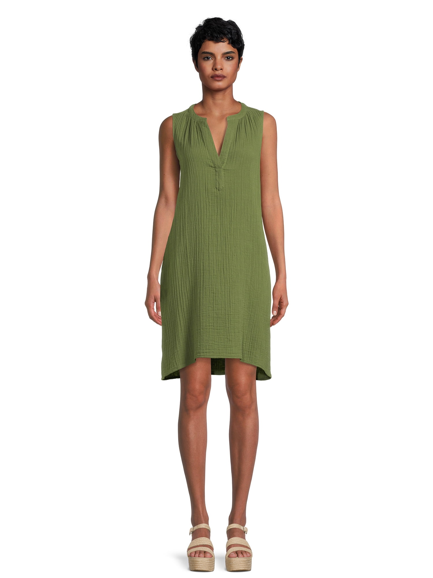Time and Tru Women's Sleeveless Double Cloth Dress - Walmart.com